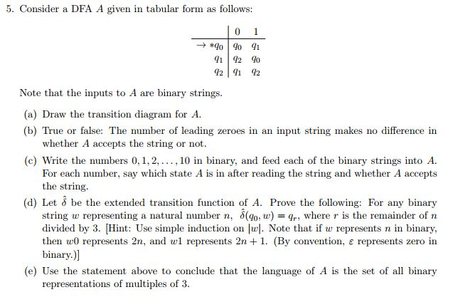 Solved 6. Draw the transition diagram for a five-state DFA | Chegg.com