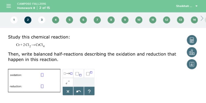 Solved Study this chemical reaction: Cr + + 2Cl_2 | Chegg.com