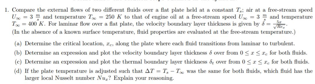 Solved 1. Compare the external flows of two different fluids | Chegg.com