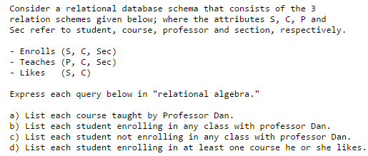 Consider a relational database schema that consists | Chegg.com