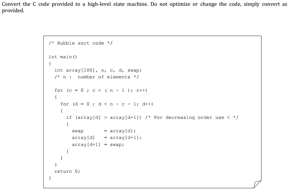 Solved Convert the C code provided to a high-level state | Chegg.com