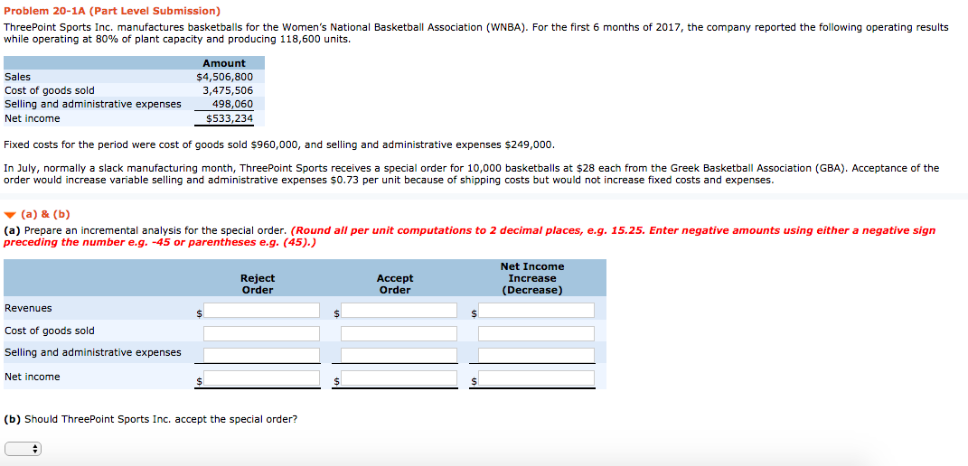 Solved Problem 20-1A (Part Level Submission) ThreePoint | Chegg.com