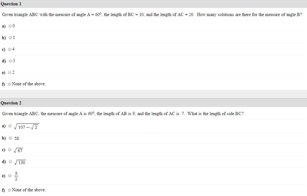 Solved Given triangle ABC with the measure of angle A = 60 | Chegg.com
