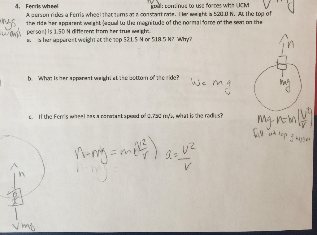 Solved 4. Ferris wheel goal: continue to use forces with | Chegg.com