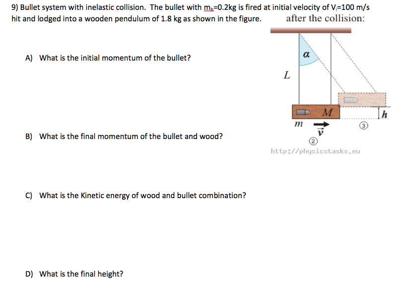 Solved 9) Bullet system with inelastic collision. The bullet | Chegg.com