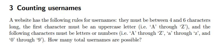 Solved 3 Counting usernames A website has the following | Chegg.com