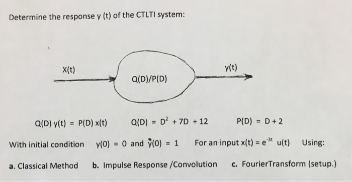 Solved Determine the response y (t) of the CTLTI system | Chegg.com