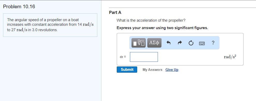 Solved Problem 10.16 Part A The angular speed of a propeller | Chegg.com