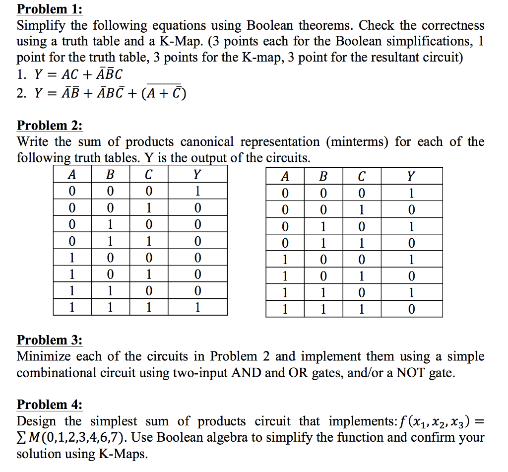Solved Problem 1 Simplify The Following Equations Using