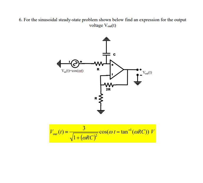 Solved 6. For the sinusoidal steady-state problem shown | Chegg.com