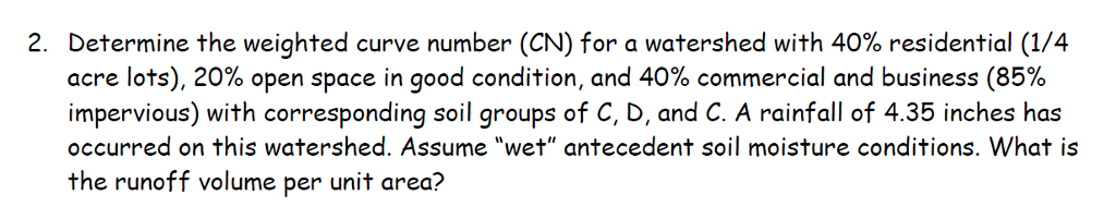 Solved Determine the weighted curve number (CN) for a | Chegg.com