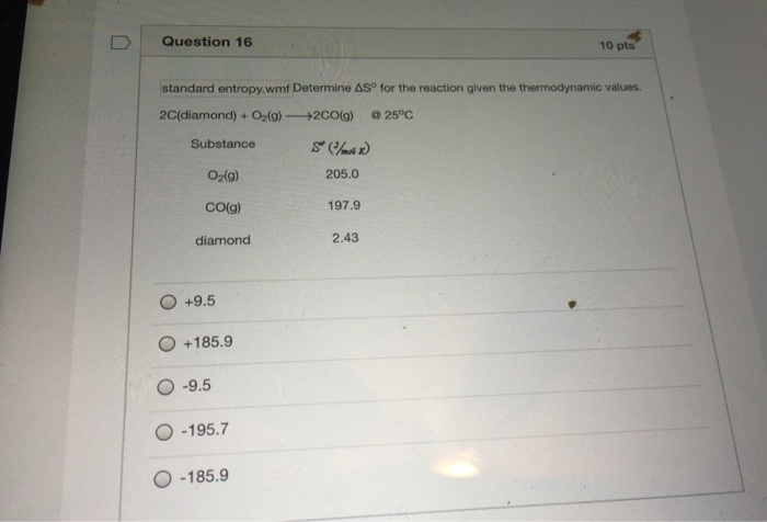 Solved Determine delta S degree for the reaction given the | Chegg.com