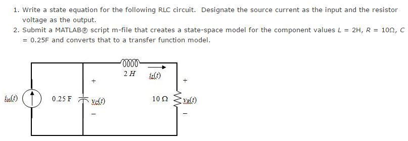 Solved Write a state equation for the following RLC circuit. | Chegg.com