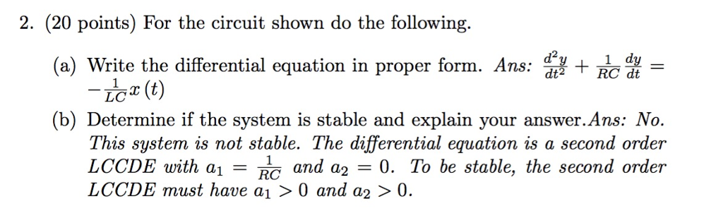 Solved 2. (20 points) For the circuit shown do the | Chegg.com