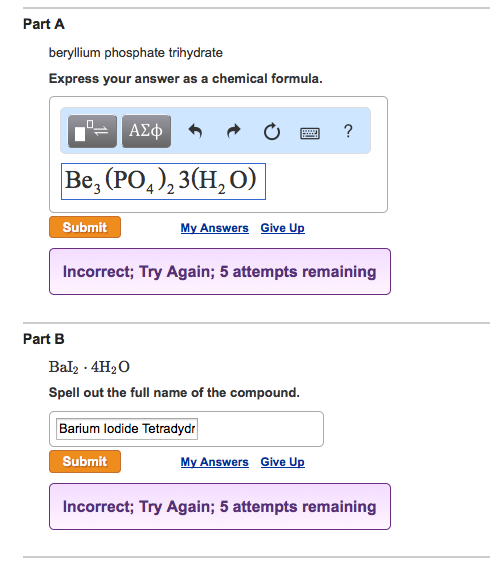 Solved Part A beryllium phosphate trihydrate Express your | Chegg.com