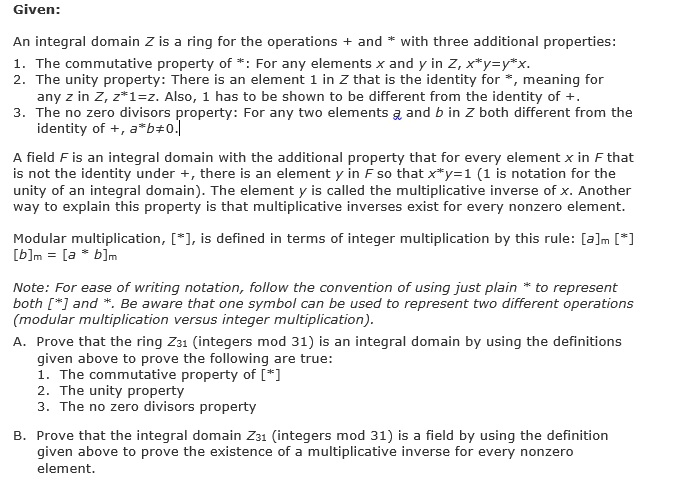 Solved An integral domain Z is a ring for the operations + | Chegg.com
