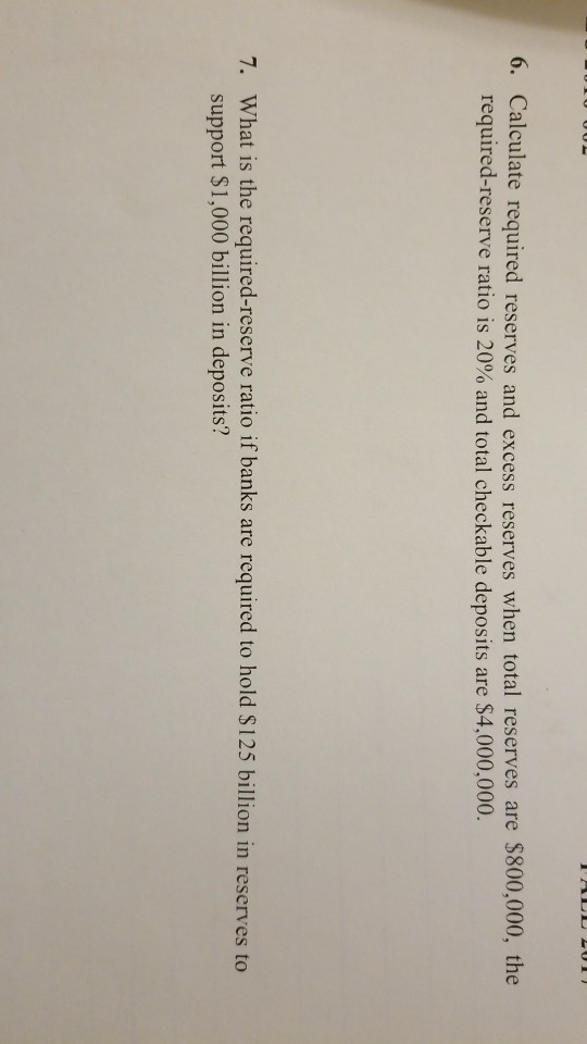 Solved 6. Calculate required reserves and excess reserves | Chegg.com