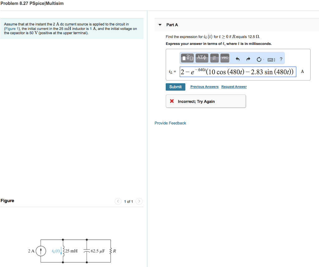 Solved Problem 8.27 PSpice Multisim Part A Assume that at | Chegg.com