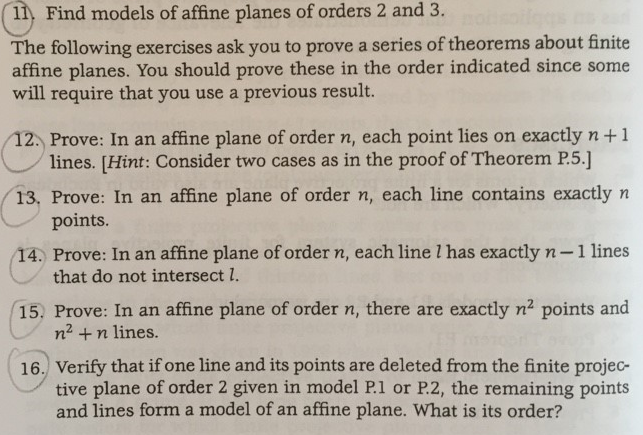 Solved Find models of affine planes of orders 2 and 3. The | Chegg.com