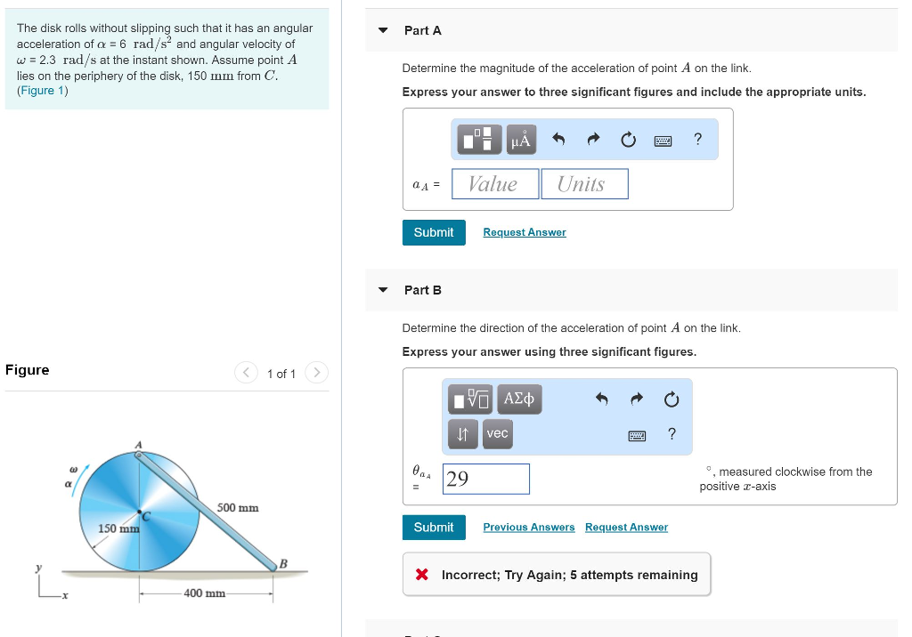 Solved The disk rolls without slipping such that it has an | Chegg.com