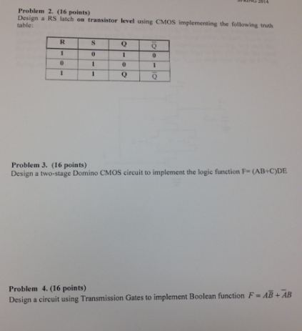 Design a RS latch on transistor level using CMOS | Chegg.com