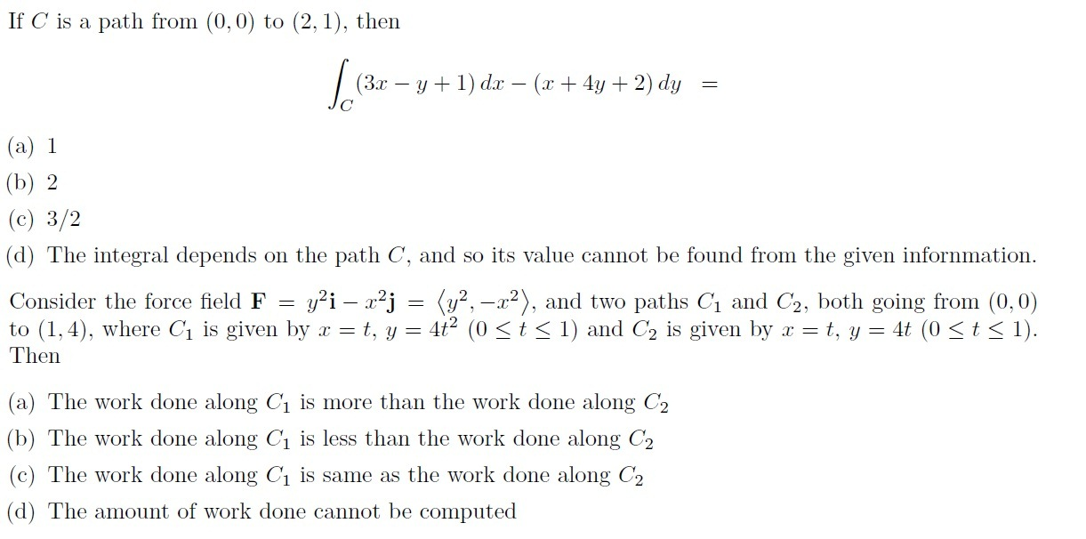 Solved If C is a path from (0, 0) to (2, 1), then (3x - y + | Chegg.com