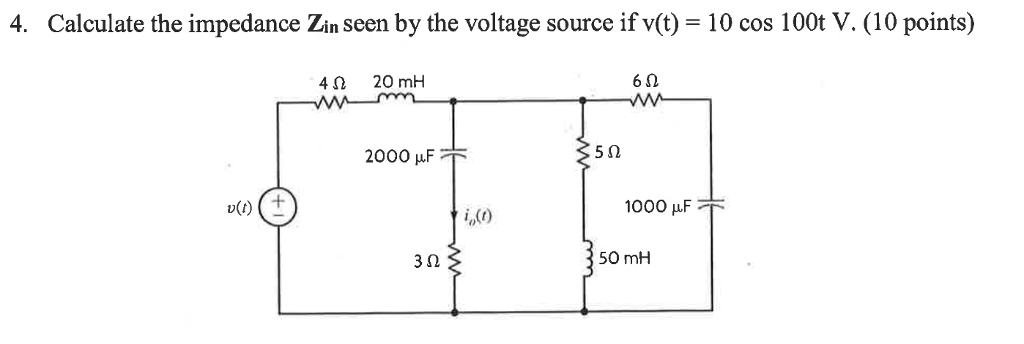 Solved 4, Calculate the impedance Zin seen by the voltage | Chegg.com