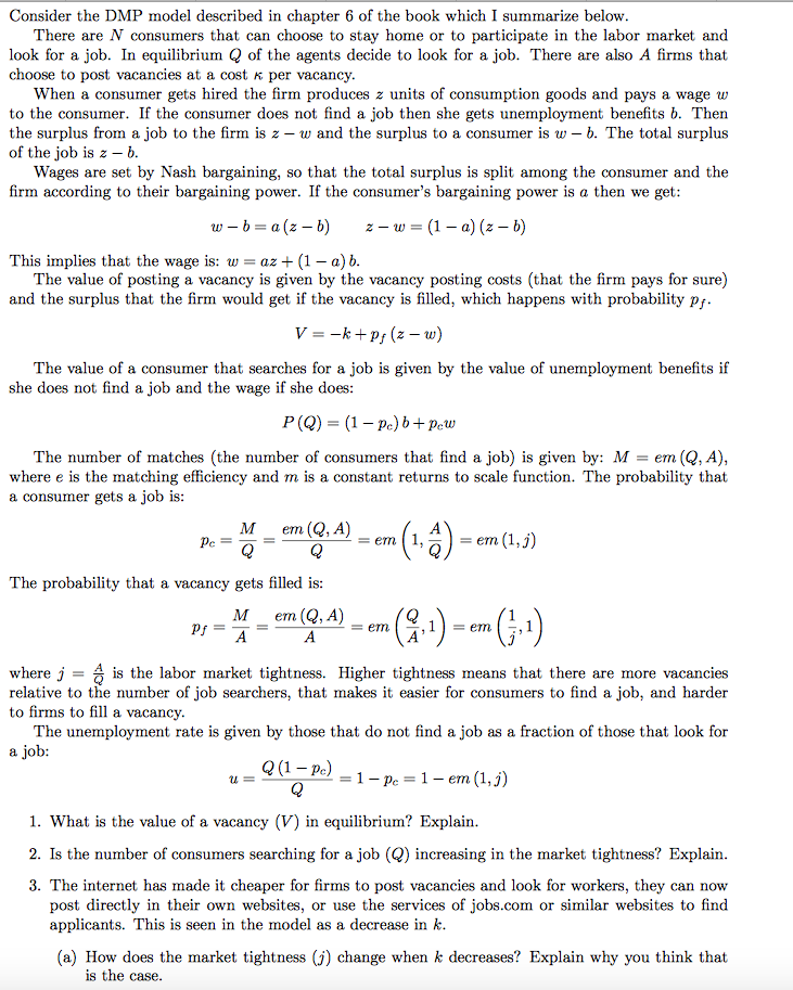 Consider the DMP model described in chapter 6 of the | Chegg.com