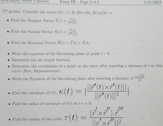Solved Exam III. Page 2 of 2 -1?r.r r12:12 vector calculus | Chegg.com