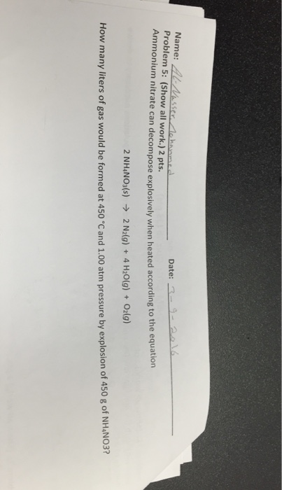 Solved Ammonium nitrate can decompose explosively when | Chegg.com