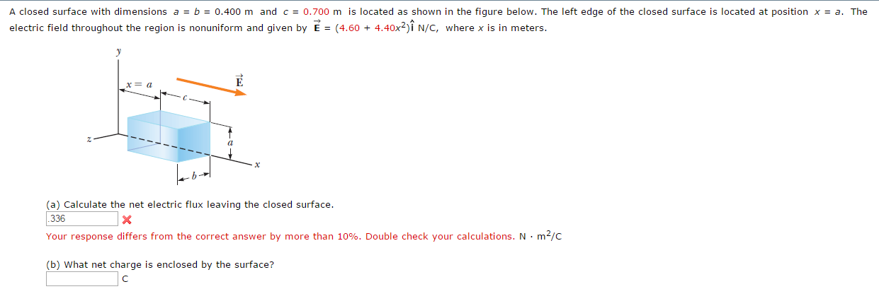 Solved A closed surface with dimensions a = b = 0.400 m and | Chegg.com Solved A closed surface with dimensions a = b = 0.400 m and | Chegg.com