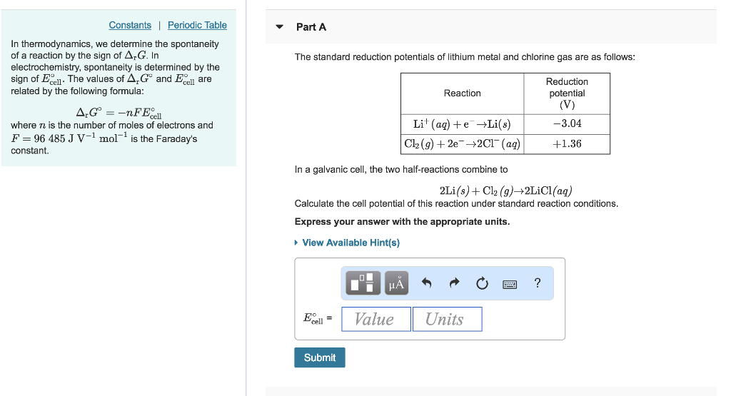 Solved Constants| Periodic Table Part A In thermodynamics, | Chegg.com