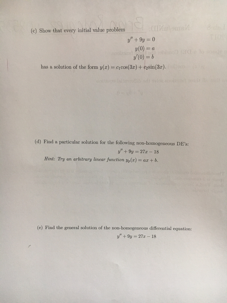 Solved 1. Consider the three functions: y1(x) = cos(3x), | Chegg.com