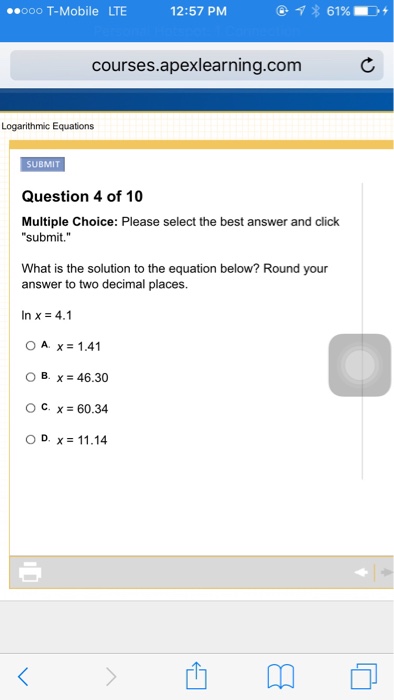 Solved ooo o T-Mobile LTE 12:57 PM courses.apexlearning.com | Chegg.com