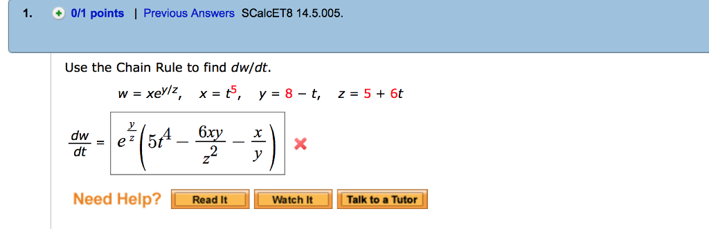 Solved 1. 0/1 points | Previous Answers SCalcET8 14.5.005. | Chegg.com