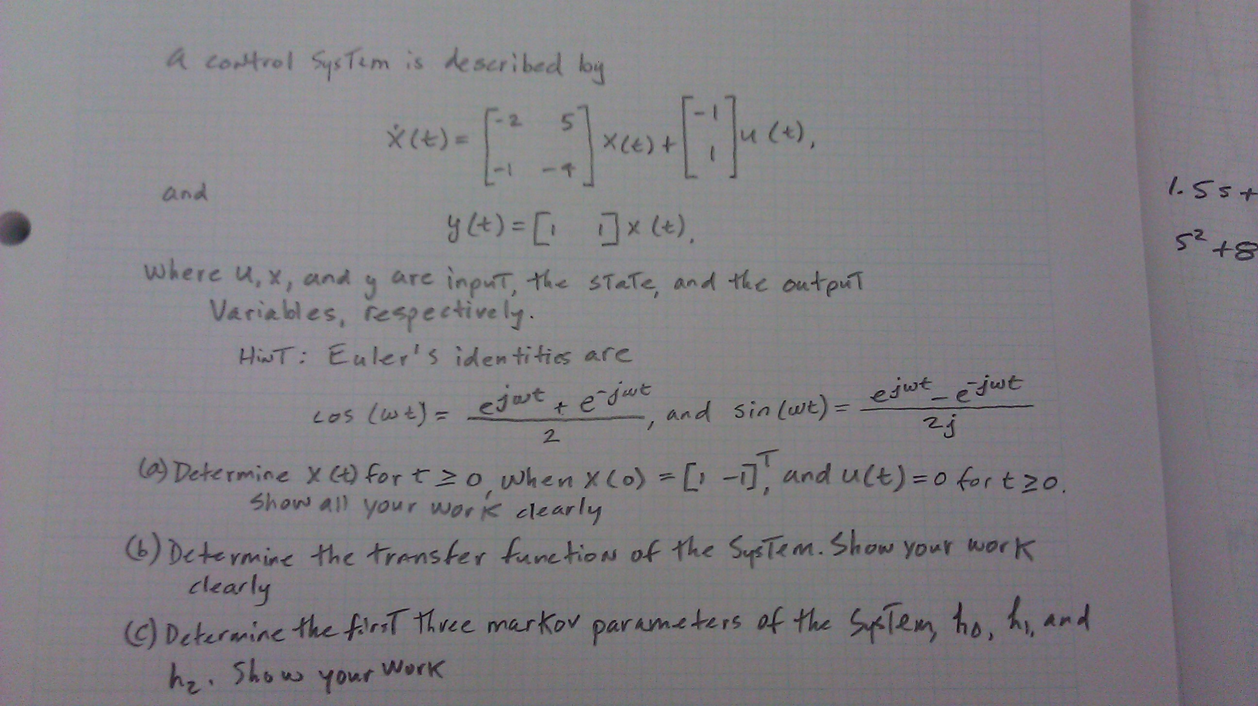 Solved A control system is described by xdot (t) = x(t) + | Chegg.com