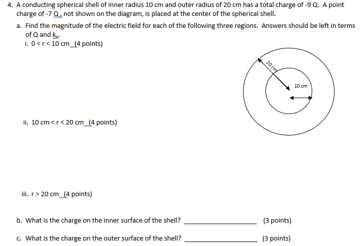 Solved 4. A conducting spherical shell of inner radius 10 cm | Chegg.com