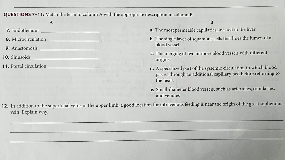 Solved QUESTIONS 7-11: Match the term in column A with the | Chegg.com