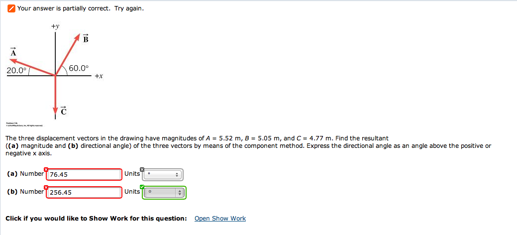 Solved The three displacement vectors in the drawing have | Chegg.com
