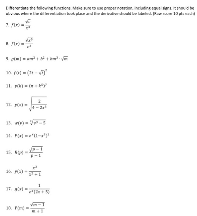 Solved Differentiate the following functions. Make sure to | Chegg.com