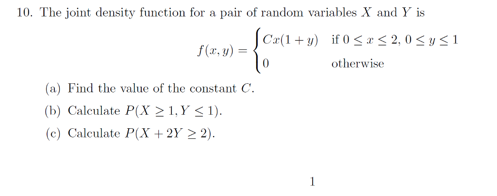 Solved 10. The joint density function for a pair of random | Chegg.com