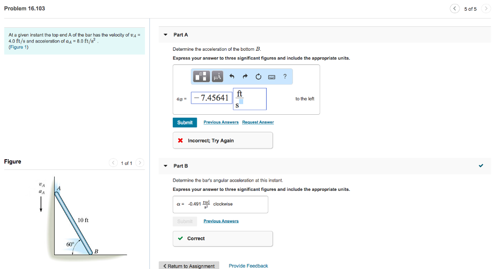 Solved Problem 16.103 Part A At a given instant | Chegg.com