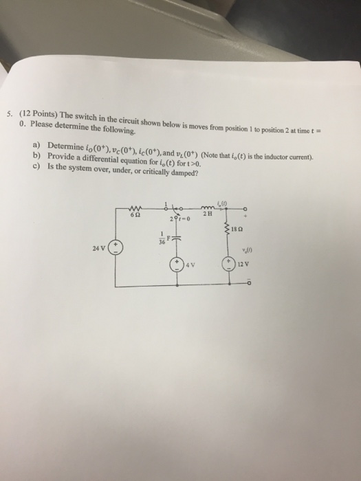 Solved The switch in the circuit shown below is moves from | Chegg.com
