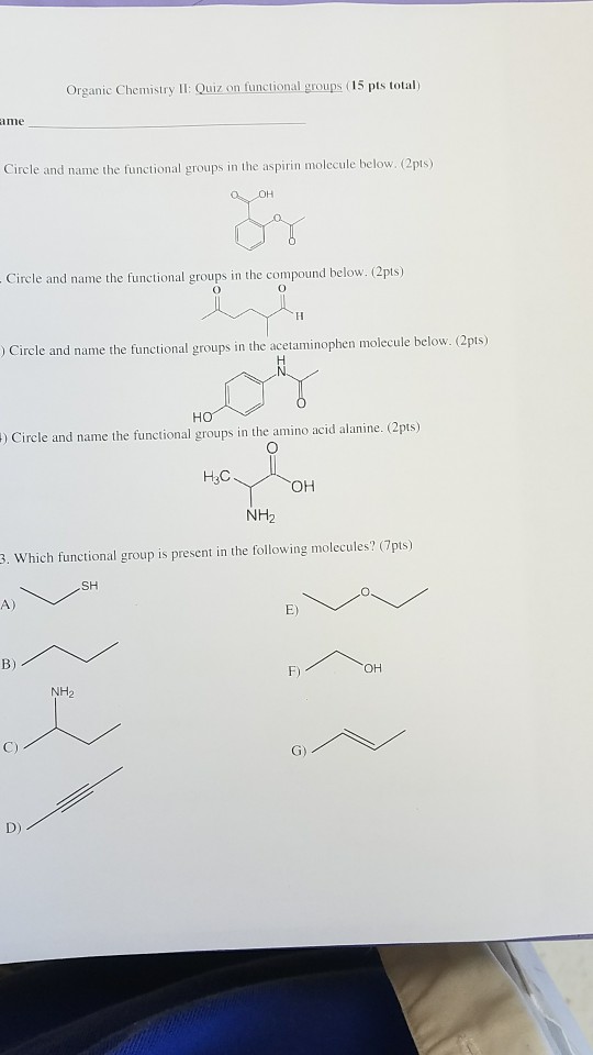 Solved Circle and name the functional groups in the aspirin | Chegg.com