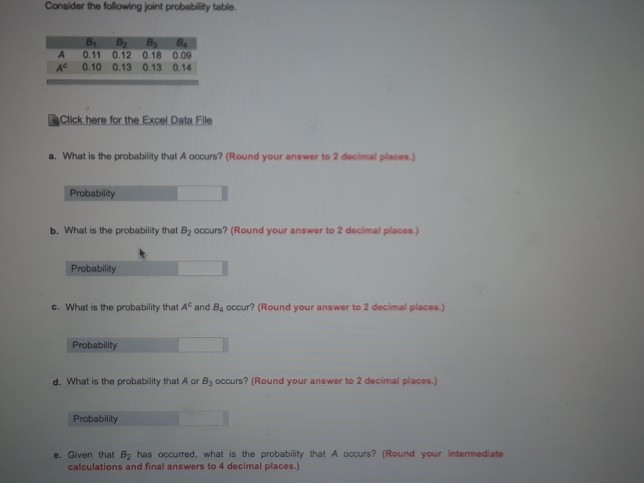 Solved Consider the following joint probability table. A | Chegg.com