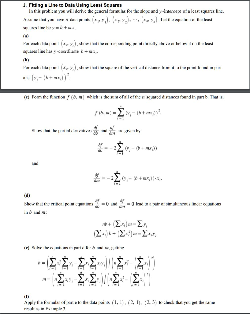 Solved 2. Fitting a Line to Data Using Least Squares In this | Chegg.com