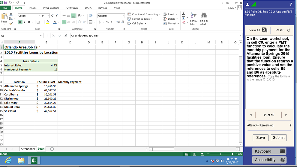 Solved H e02h3JobFairAttendance Microsoft Excel REVIEW VIEW | Chegg.com