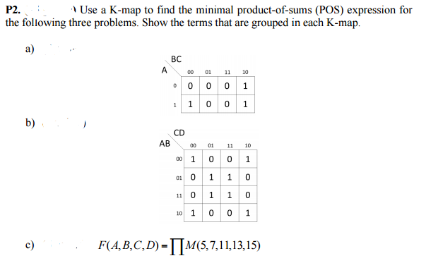 Solved Use a K-map to find the minimal product-of-sums (POS) | Chegg.com