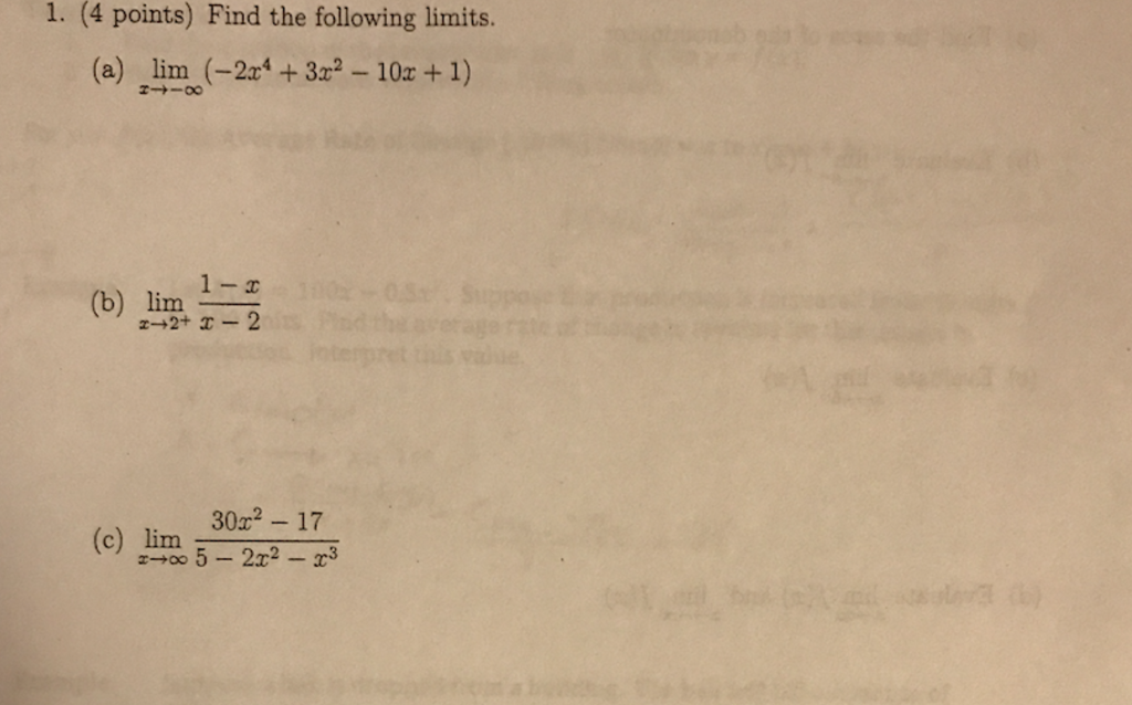 Solved Find the following limits. (a) lim_x rightarrow | Chegg.com