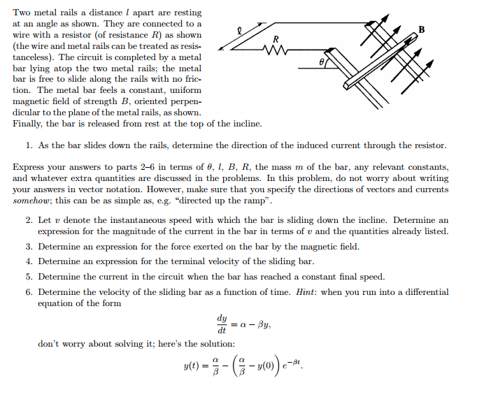 Solved Two metal rails a distance l apart are resting at an | Chegg.com
